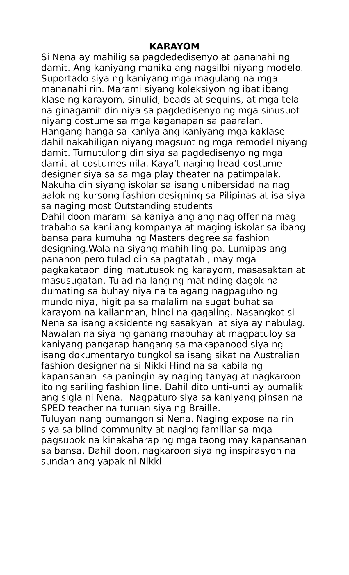 Karayom - Story - KARAYOM Si Nena ay mahilig sa pagdededisenyo at ...