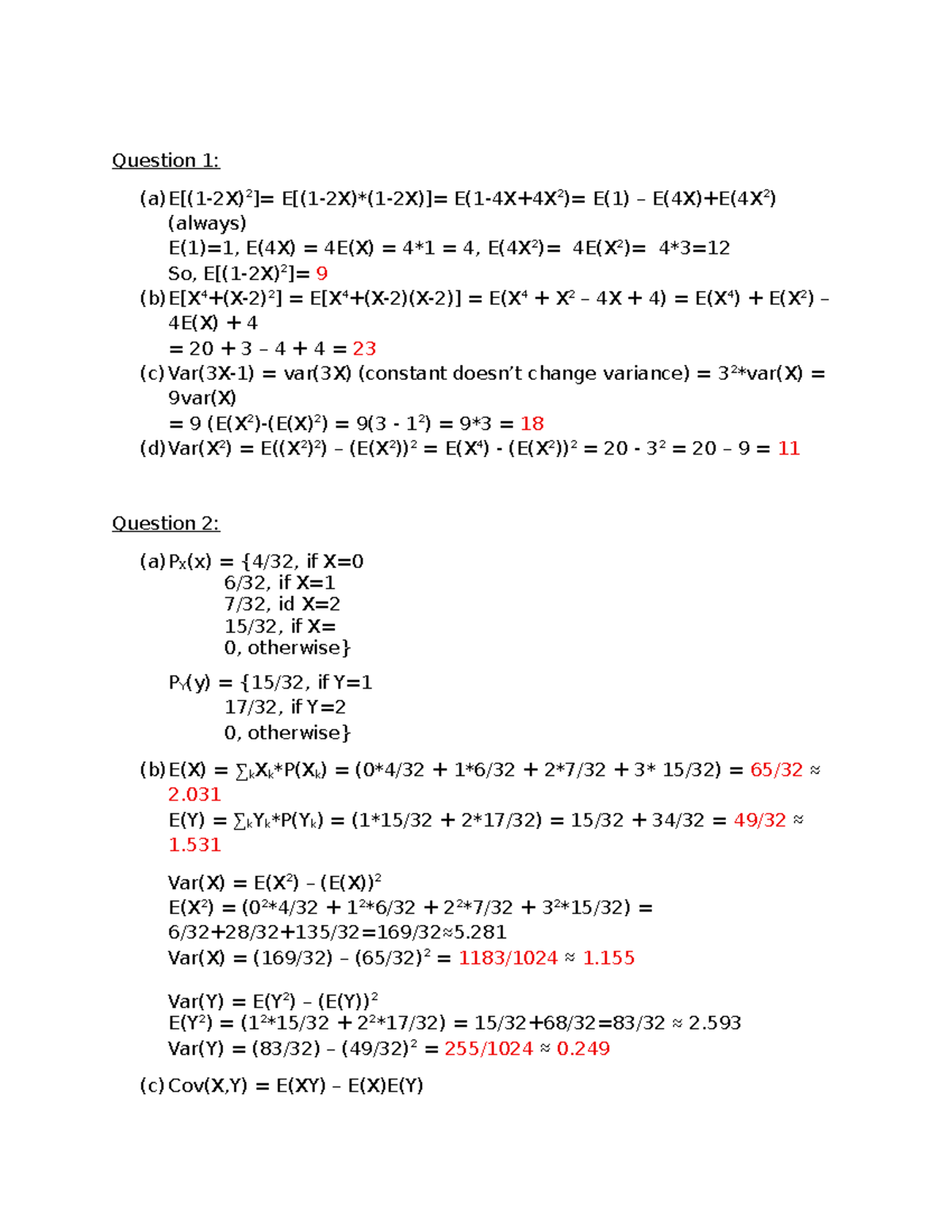 Assignment 2 Solutions: Probability and Statistics Analysis - Studocu