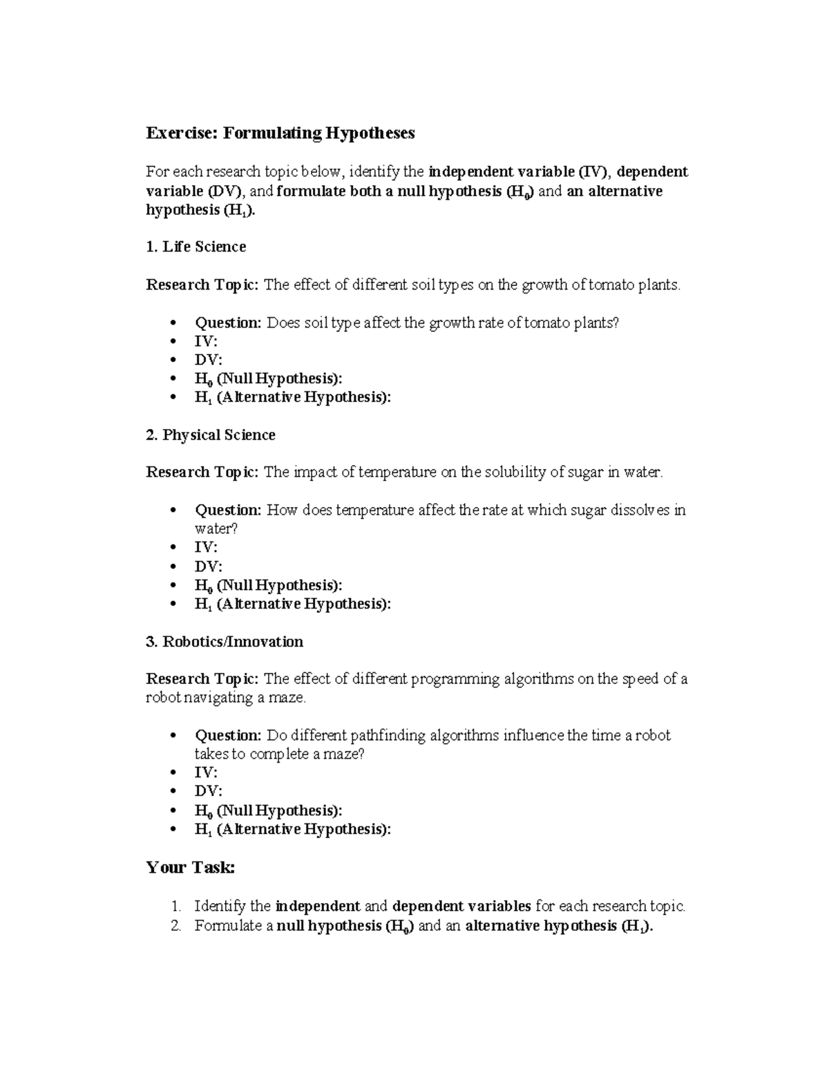 Exercise: Formulating Hypotheses for Research Topics - Studocu