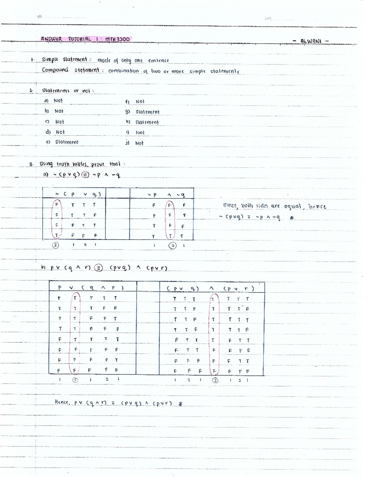 MTH 3200 Tutorial 1: Truth Tables and Deductive Reasoning Techniques ...