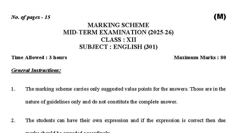 XII English (301) - Comprehensive Marking Scheme & Exam Notes - Studocu