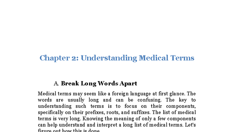 Chapter 2: Understanding Medical Terms - Breaking Down Roots and ...