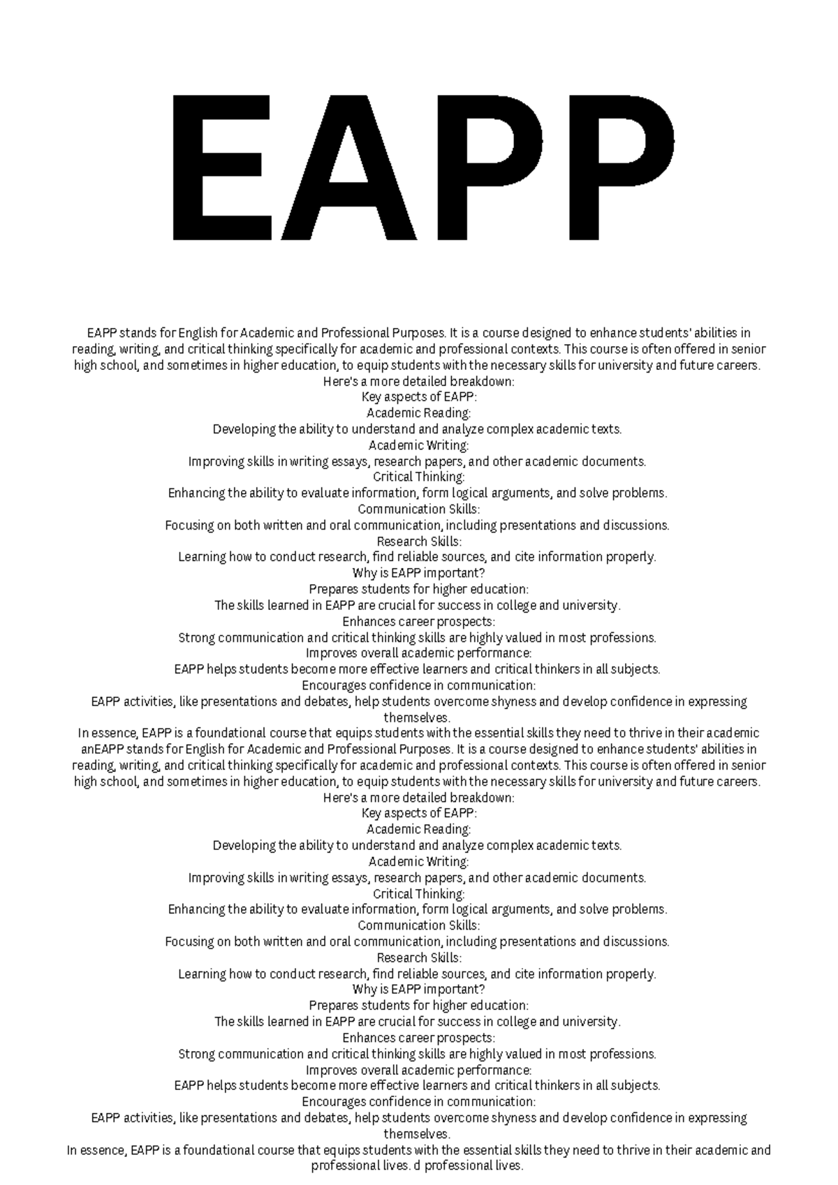 EAPP Lecture Notes: Skills for Academic and Professional Success - Studocu