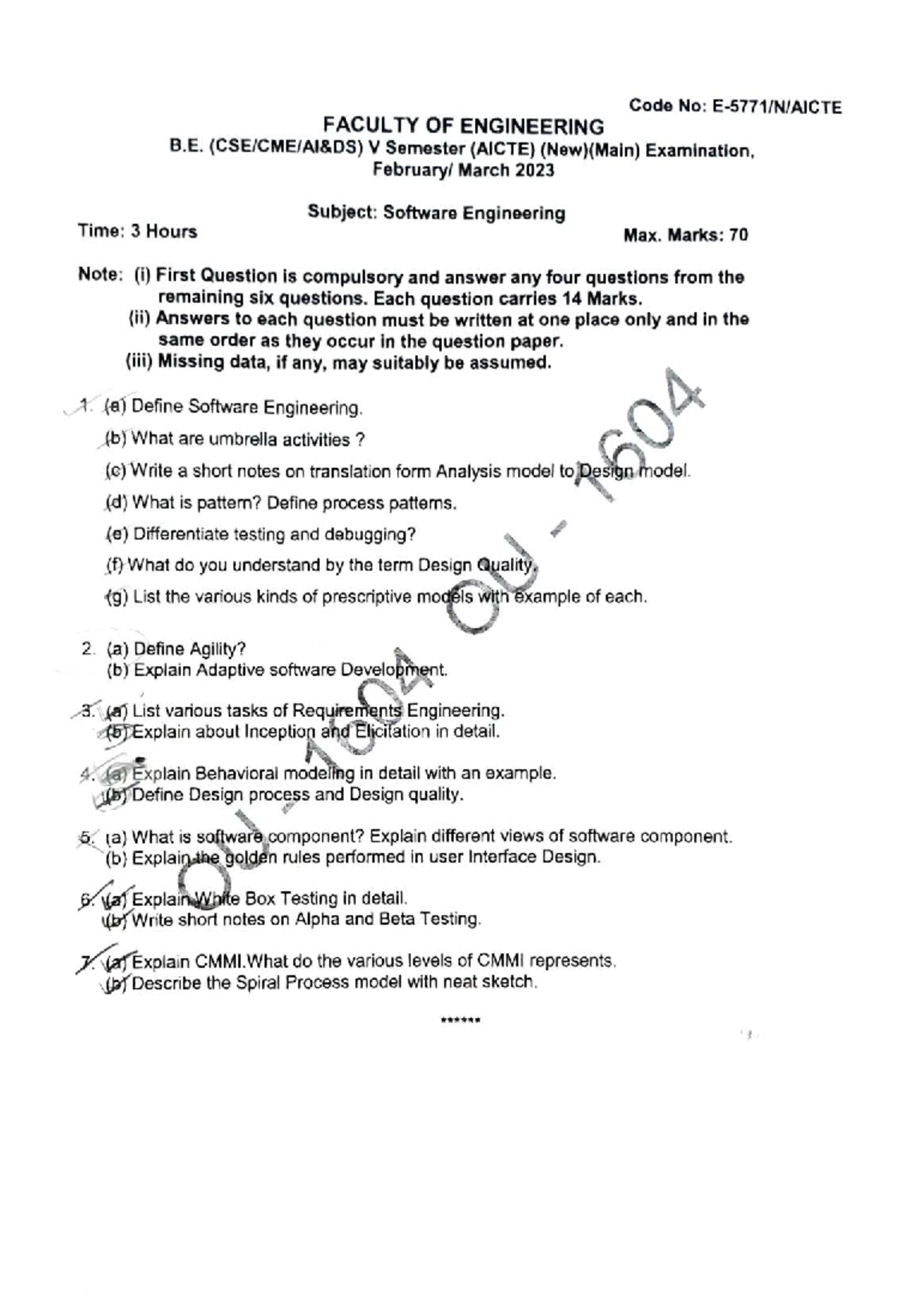 SE CSE V Sem Exam March 2023 - Software Engineering Overview - Studocu