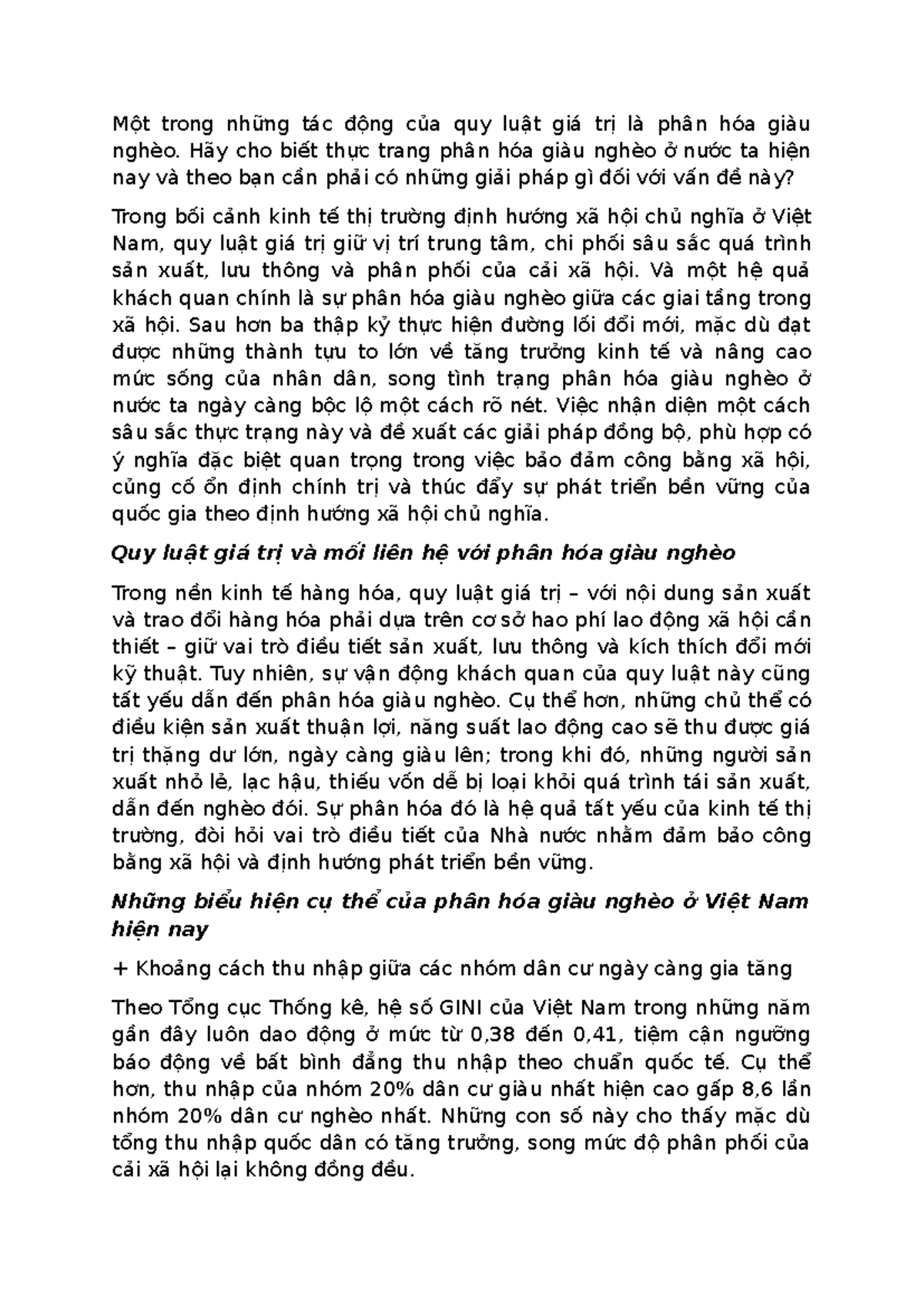 Ktct - Midterm: Phân Hóa Giàu Nghèo và Giải Pháp Ở Việt Nam Hiện Nay - Studocu