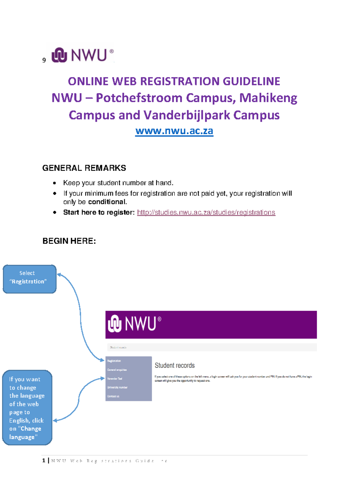 NWU 2023 Online Web Registration Guidelines for Students - Studocu
