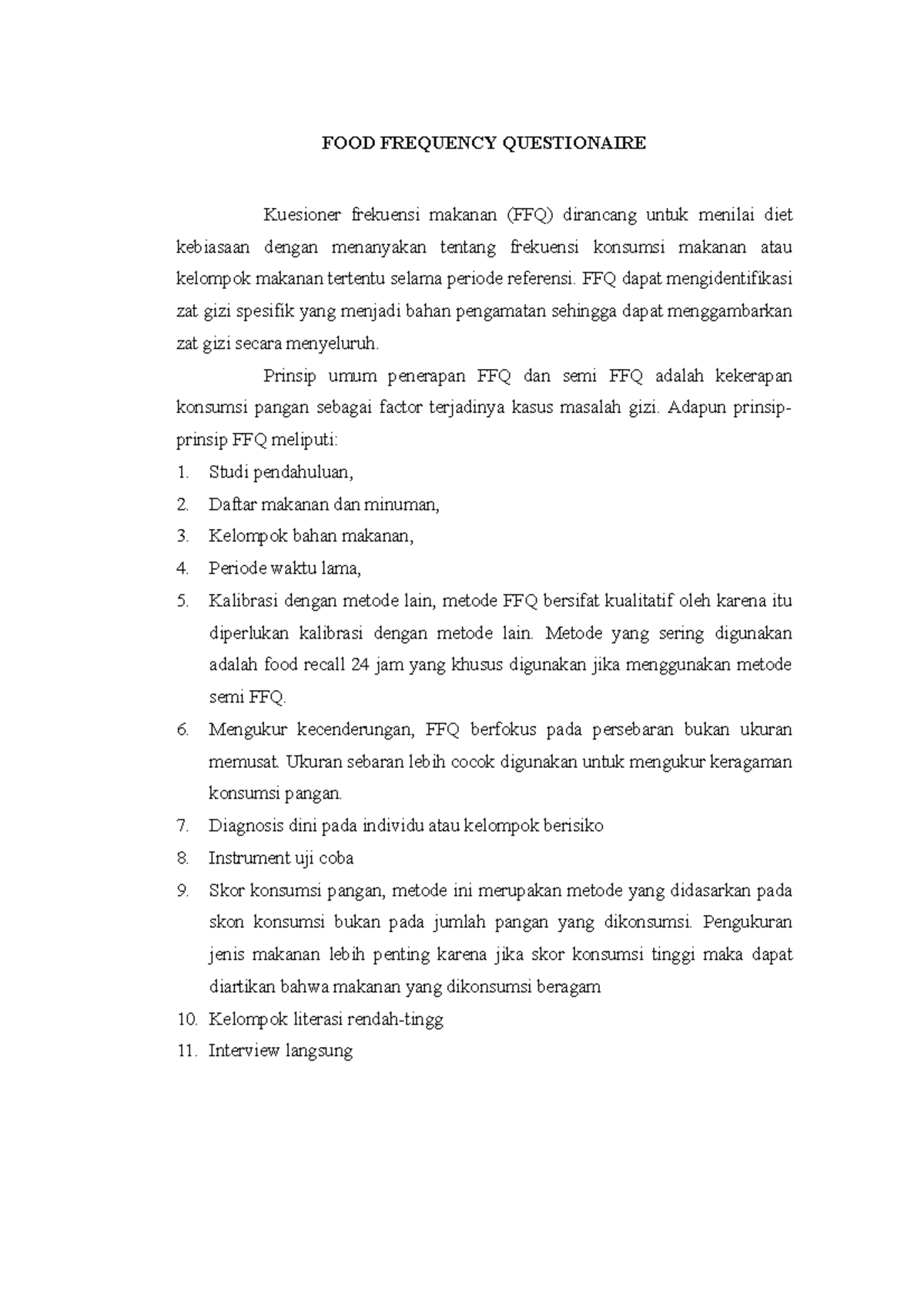 **FOOD Frequency Questionnaire: Understanding Dietary Assessment ...