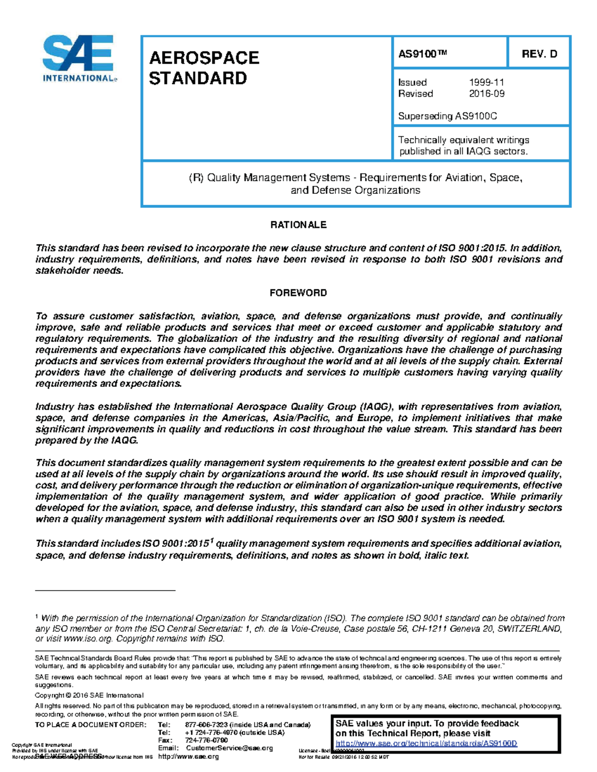 AS9100 Rev D: Quality Management System Requirements for Aerospace ...