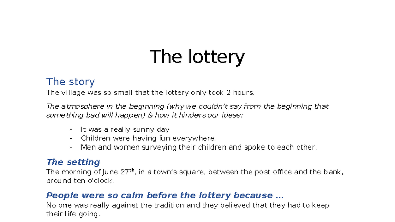 The Lottery (ENG 101) - Analysis and Themes Summary - Studocu