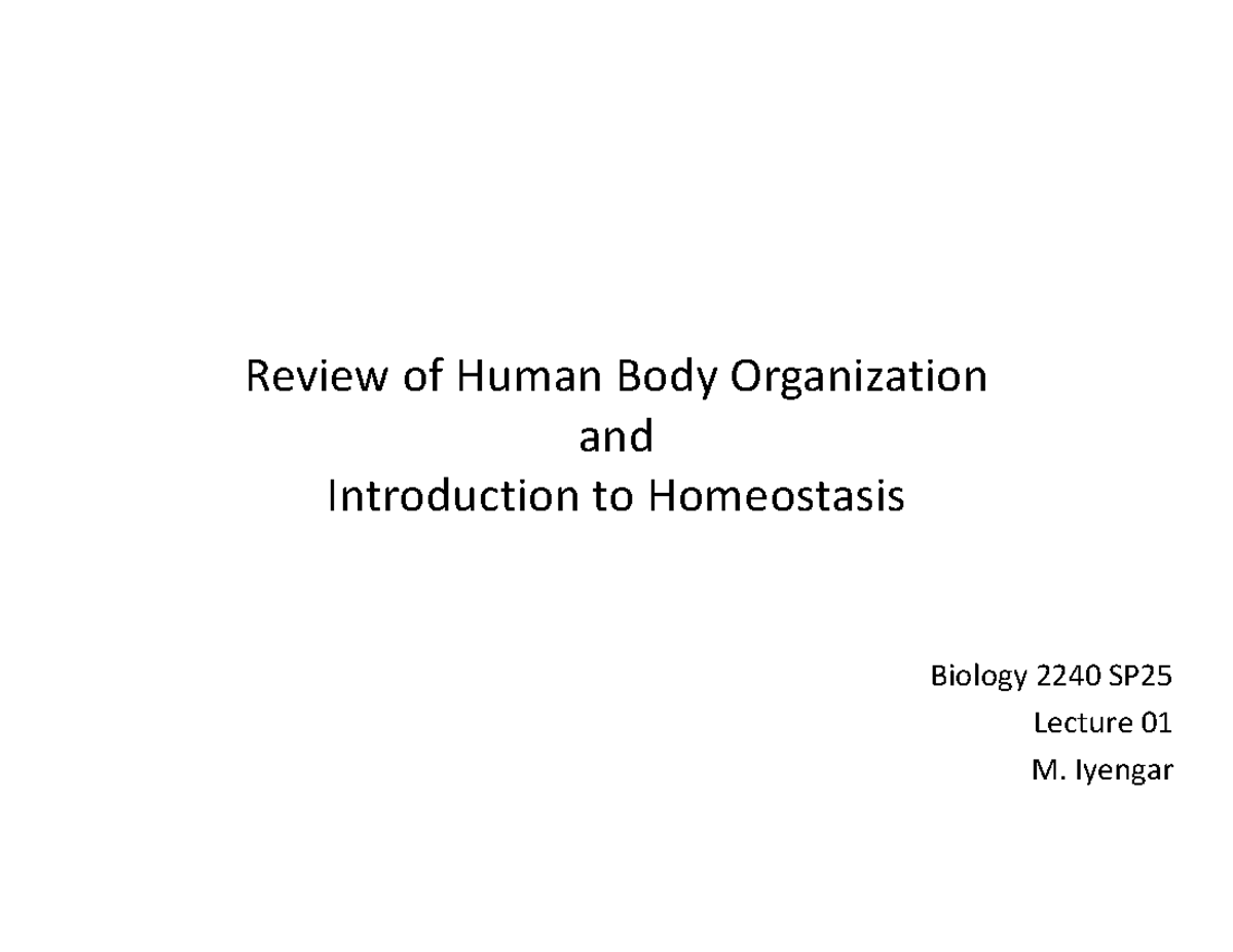 Biology 2240 SP25: Lecture 01 - Human Body Organization - Studocu