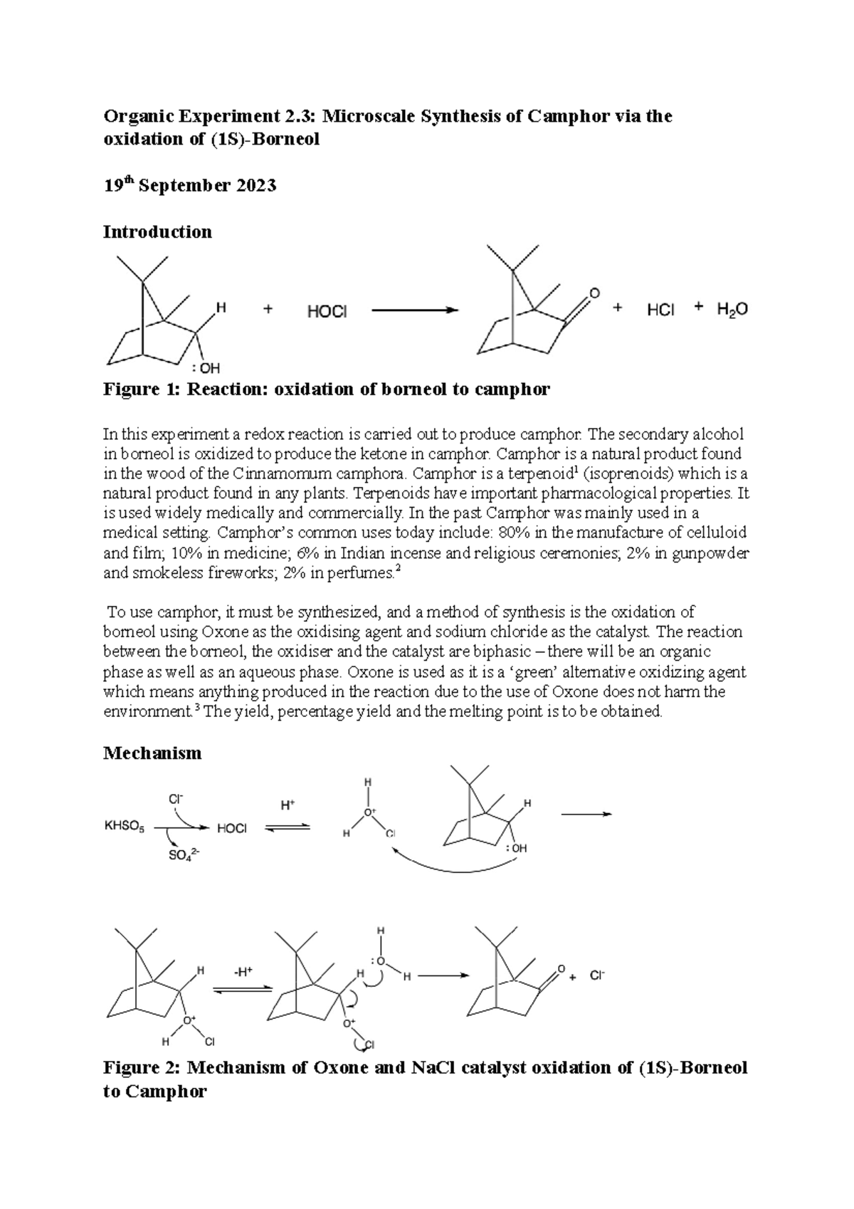 Microscale Camphor Synthesis via (1S)-Borneol Oxidation: Lab Insights ...