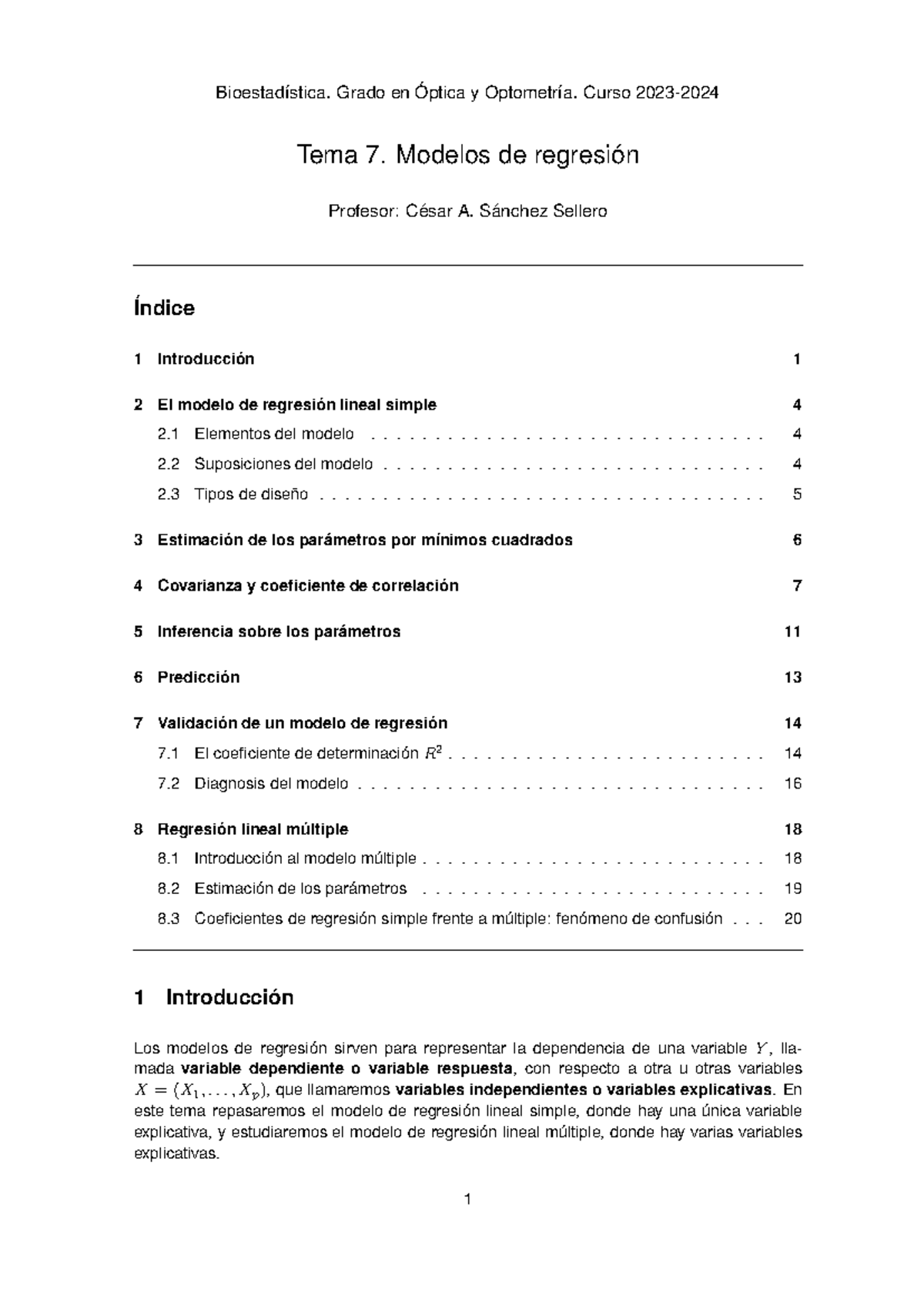 Bioestadística 2324: Tema 7 - Modelos de Regresión y Predicción - Studocu