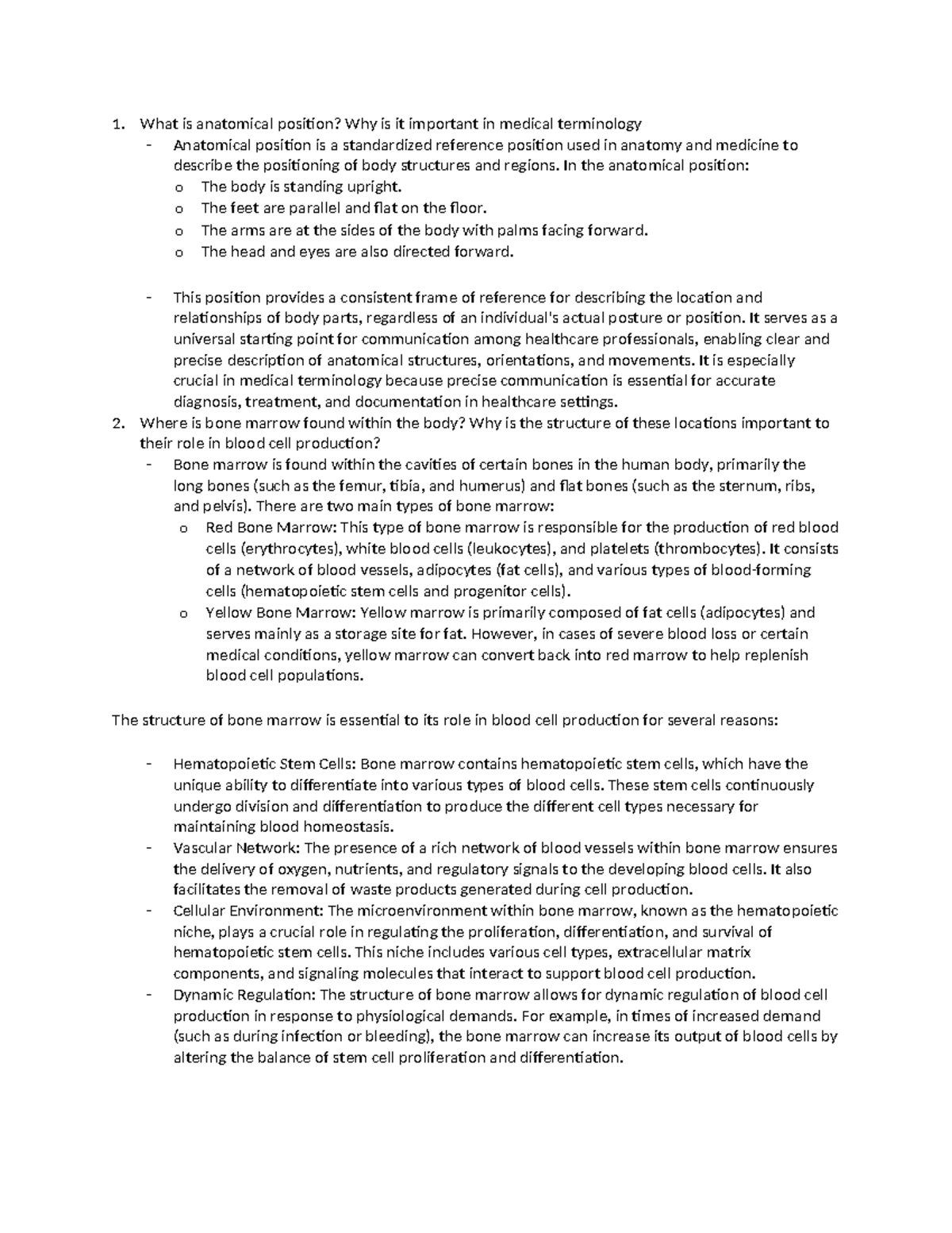 DOC1 - Anatomy Review: Understanding Anatomical Position & Bone Marrow ...
