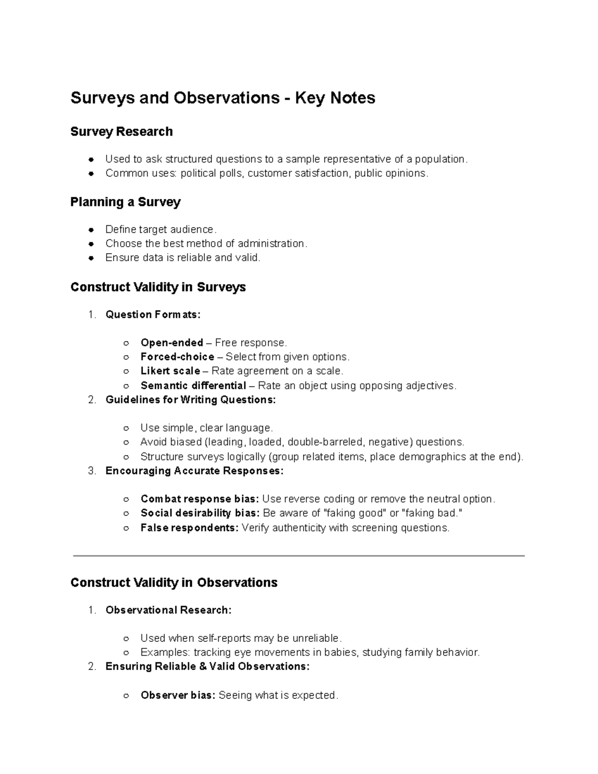 Research in Psychology - Chapter 6: Surveys & Observations Key Notes ...
