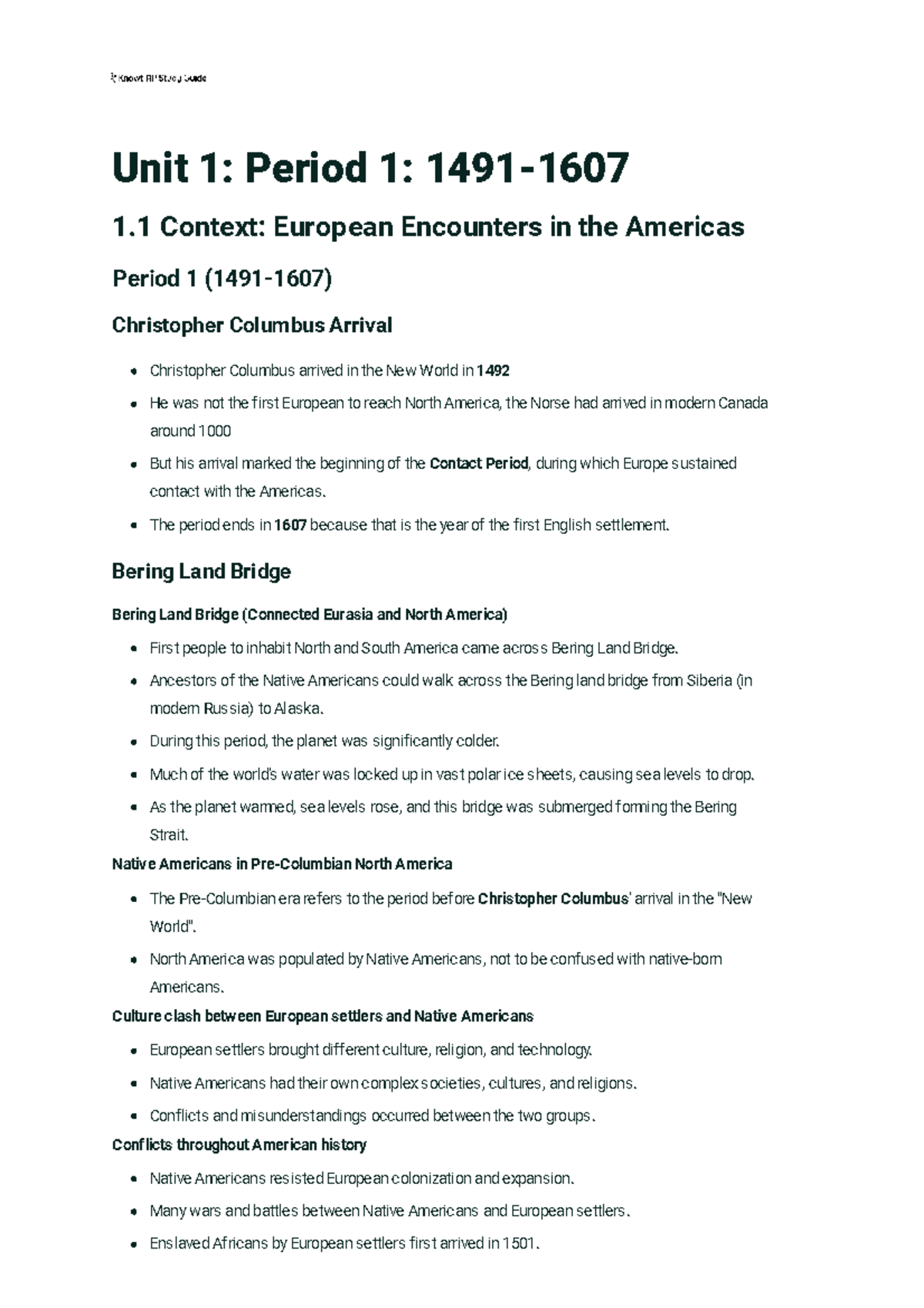 Unit 1: Early American History Overview (1491-1607) - APUSH Notes ...