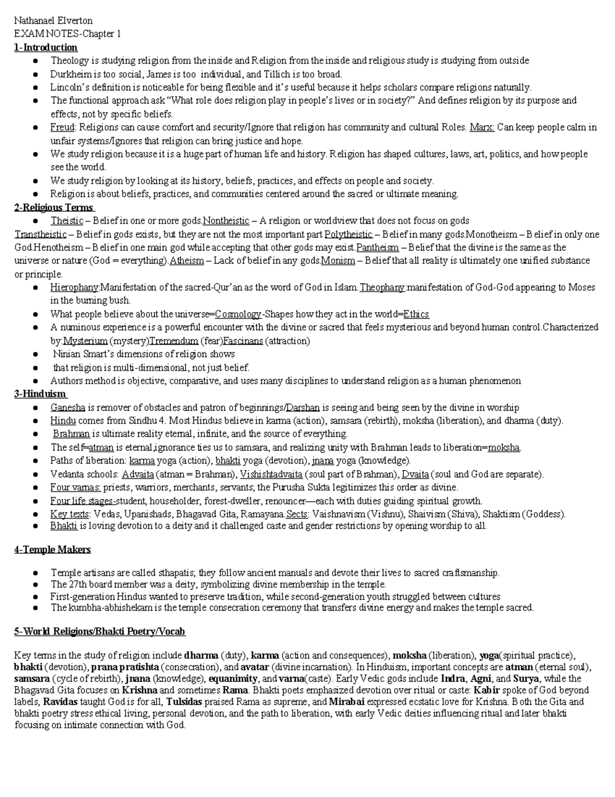 Final Exam Notes: Understanding Religion & Hinduism (THEO 101) - Studocu