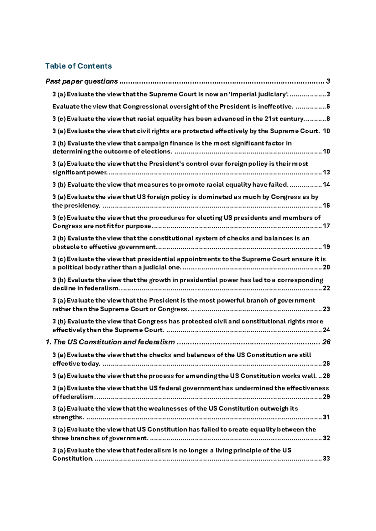 Politics A-Level Paper 3 (US) Essay Plans - Evaluation Insights ...
