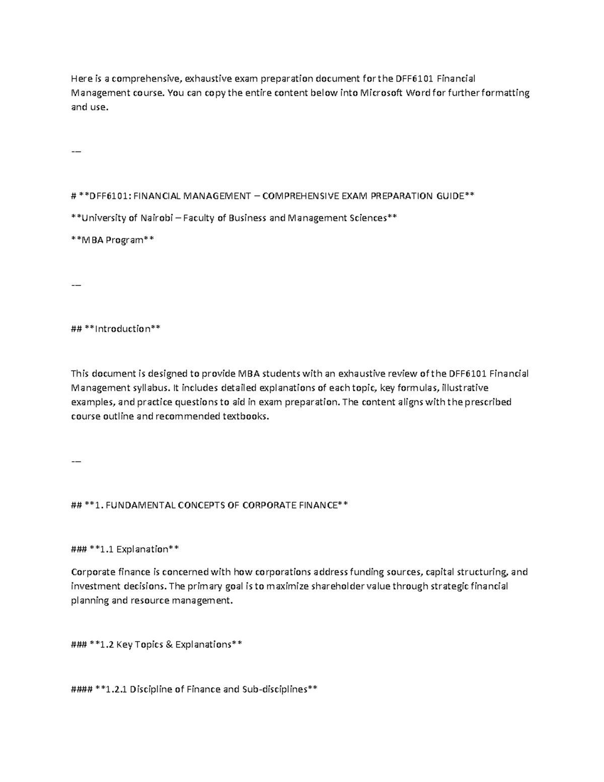 DFF6101 Financial Management Comprehensive Exam Prep Notes - Studocu