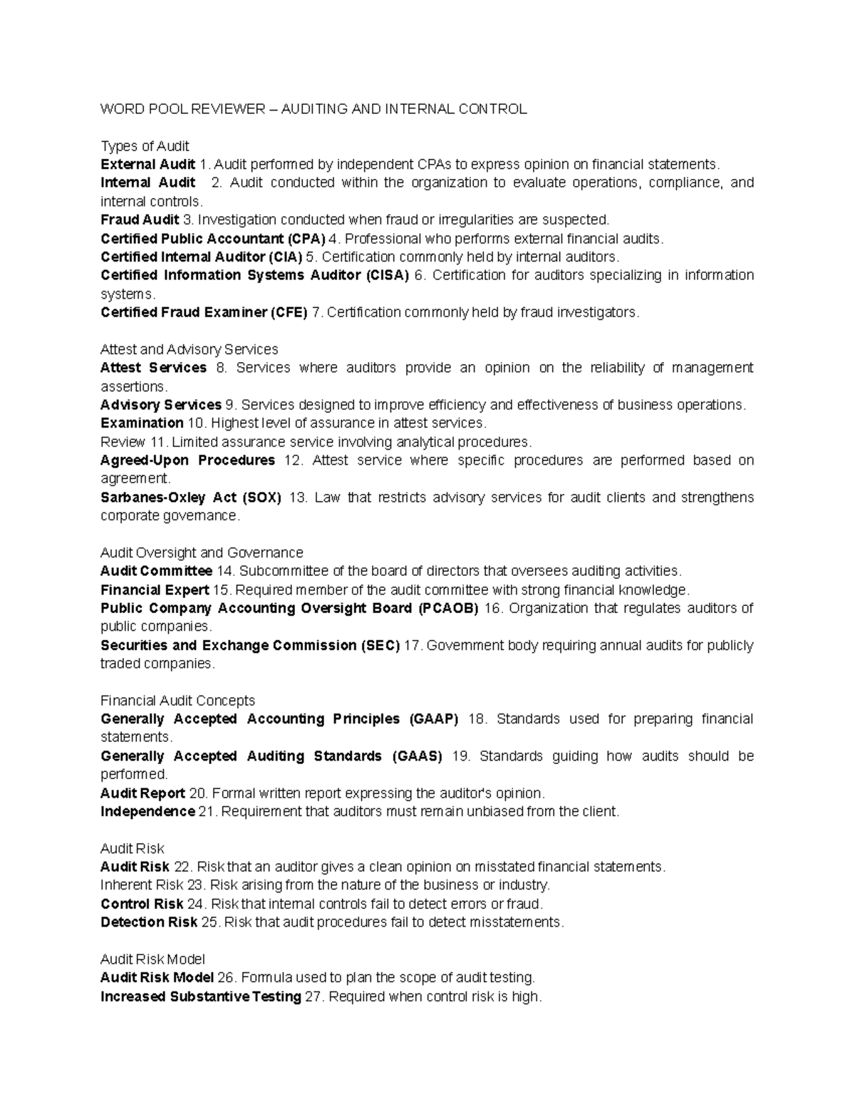 CIS 101 Prelim Exam Reviewer: Auditing & Internal Control Concepts ...