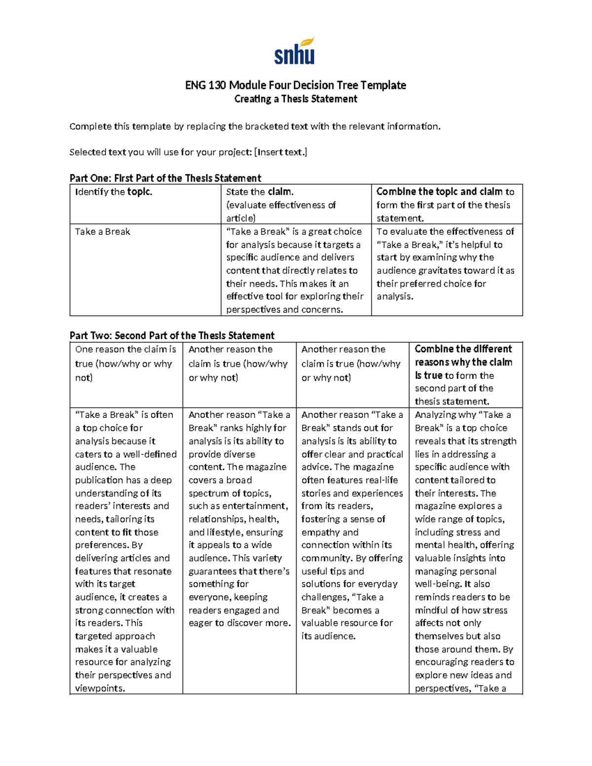 ENG 130 Module 4 Thesis Statement Decision Tree Template - Studocu