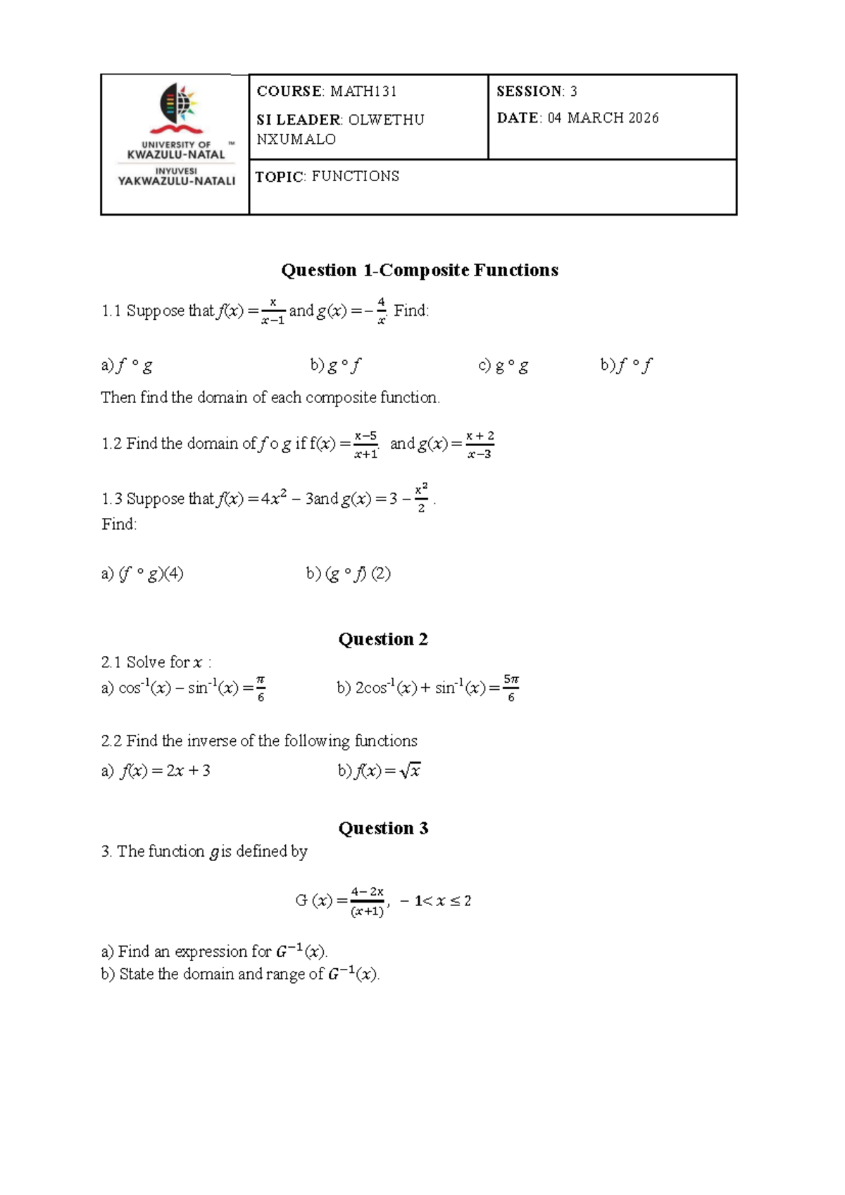 MATH131 Worksheet 3: Functions, Limits & Integrals Intro - Studocu