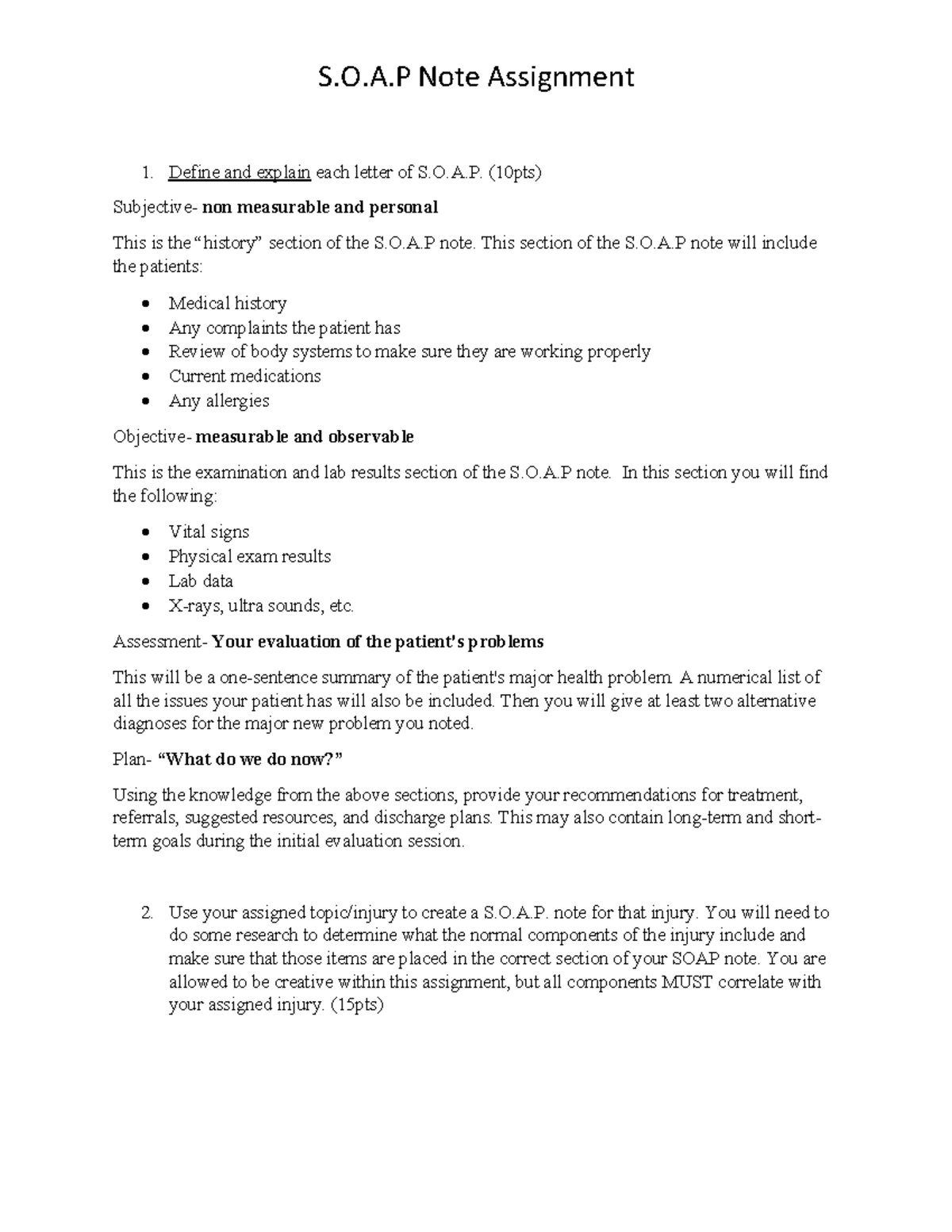 SOAP note assignment - S.O.A Note Assignment Define and explain each ...