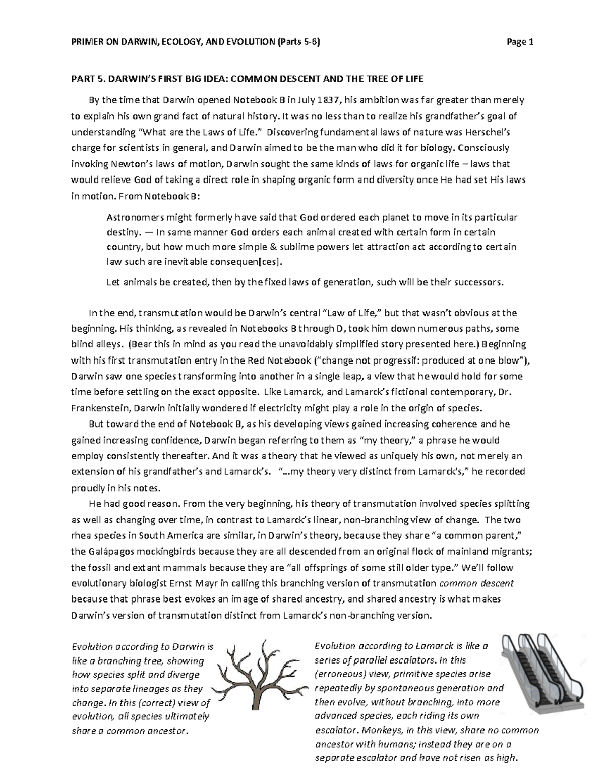 PRIMER ON DARWIN, ECOLOGY, AND EVOLUTION (Parts 5-6) Insights and ...