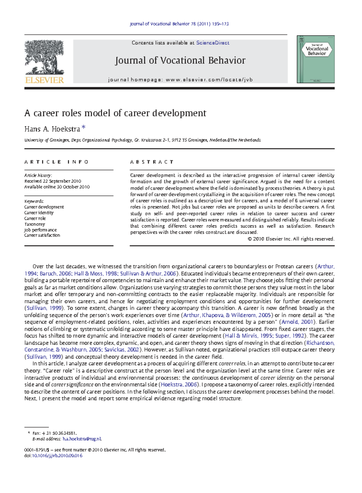 Career Roles Model: Understanding Career Development Dynamics - Studeersnel