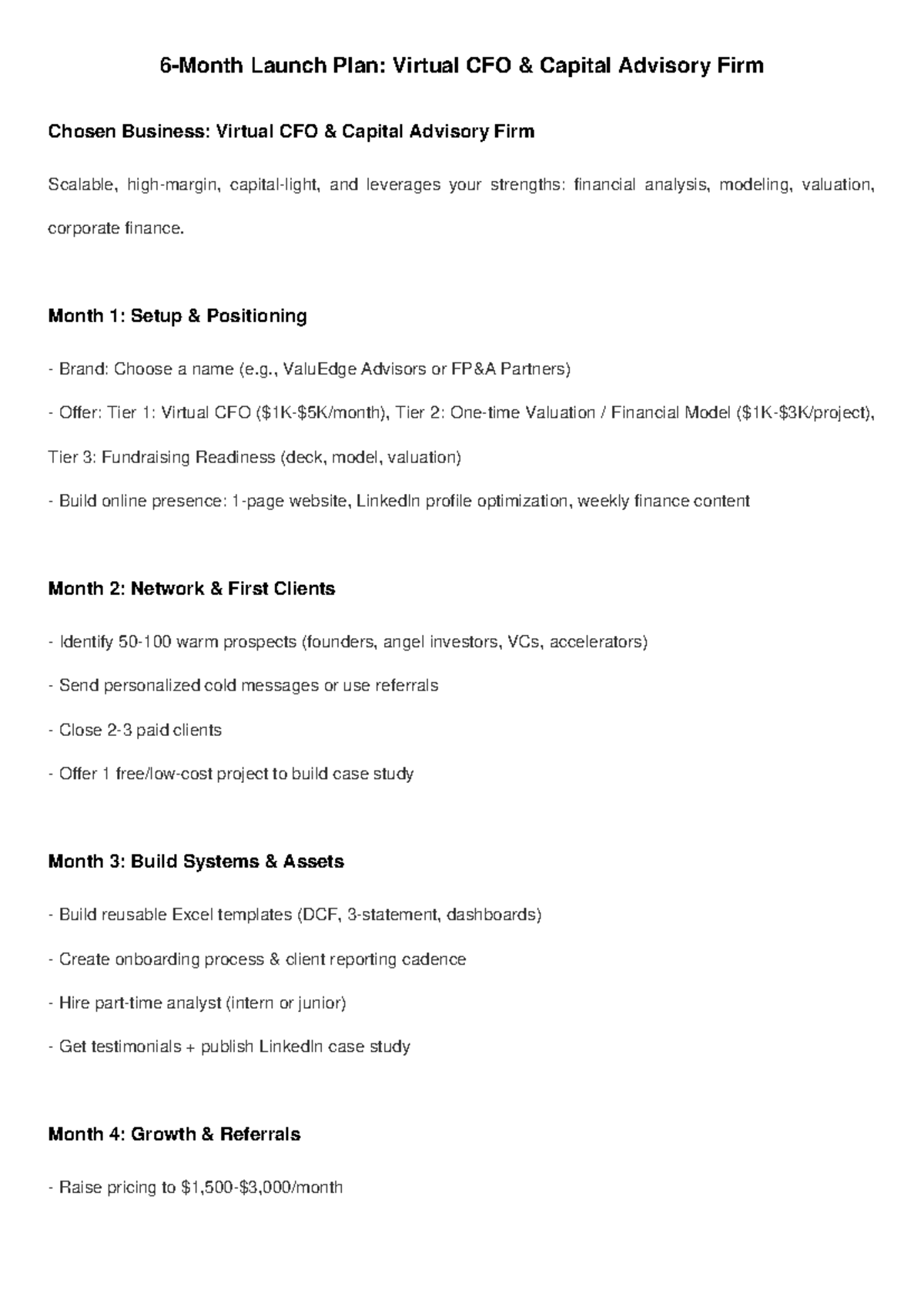 Virtual CFO Business Launch Plan - 6-Month Launch Plan: Virtual CFO ...
