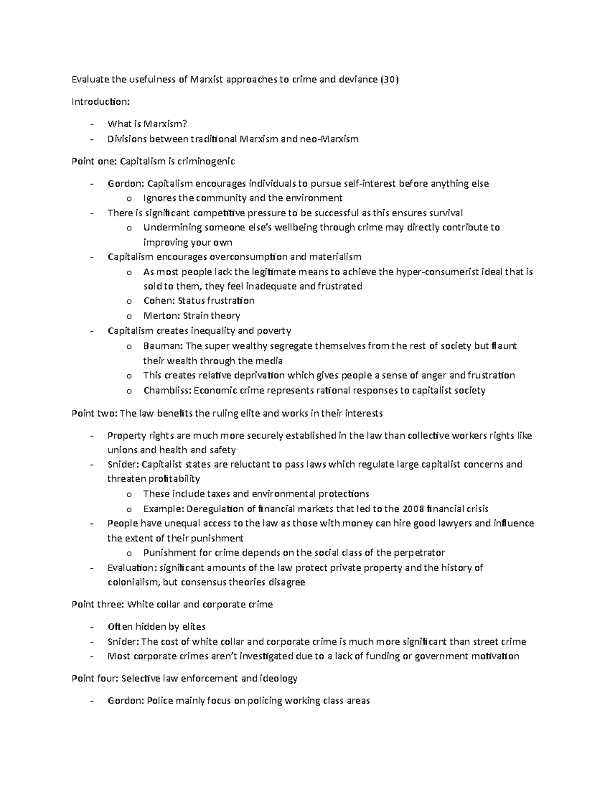 Evaluating Marxist Perspectives on Crime and Deviance (Sociology 30 ...