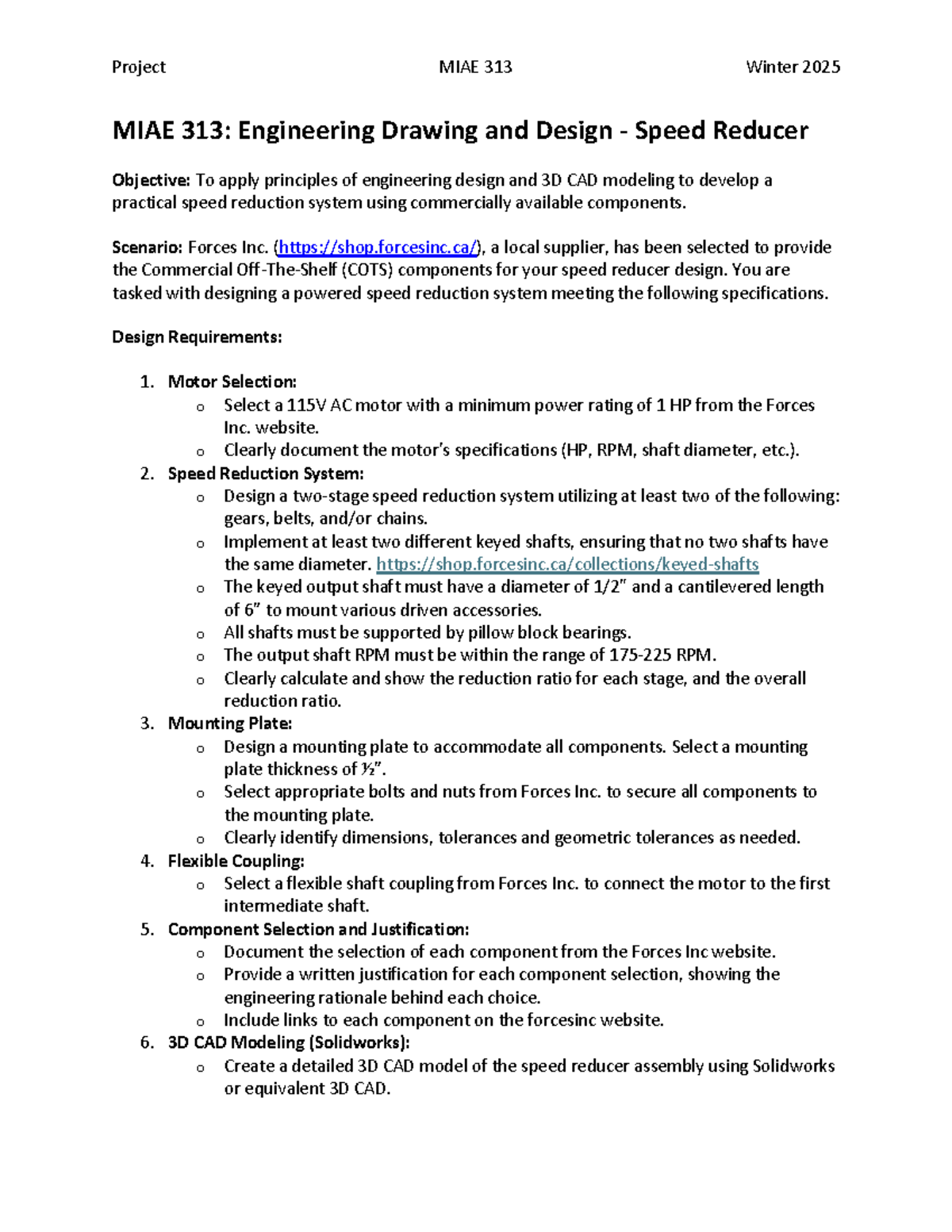 MIAE 313 Project Winter 2025: Engineering Drawing for Speed Reducer ...