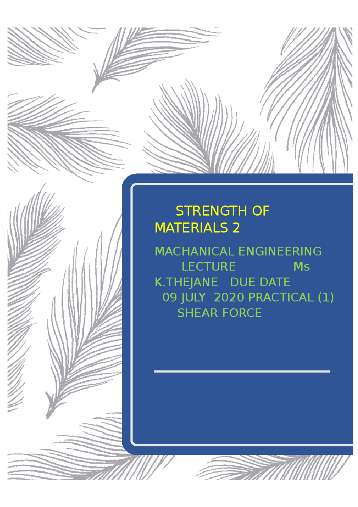 Strength of Materials 2: Shear Force Practical Report - Studocu