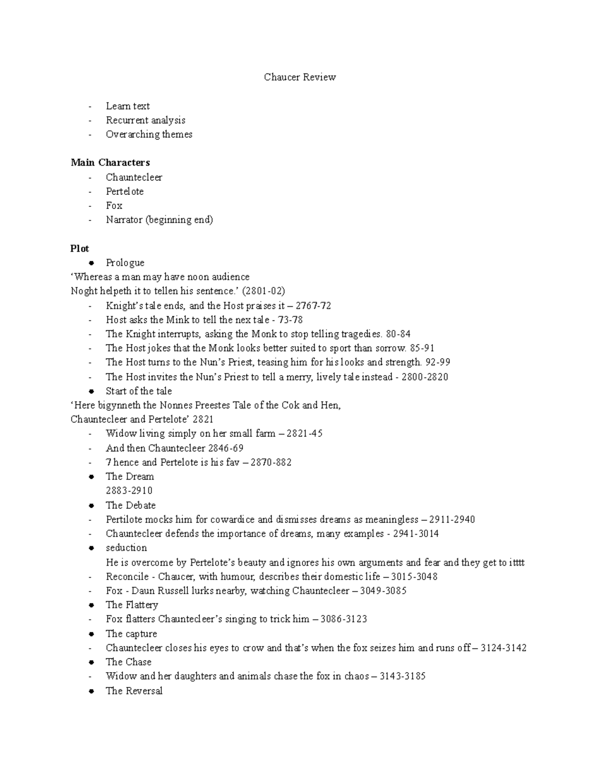 EN2003 - Overview of The Nun's Priest's Tale: Themes & Characters - Studocu