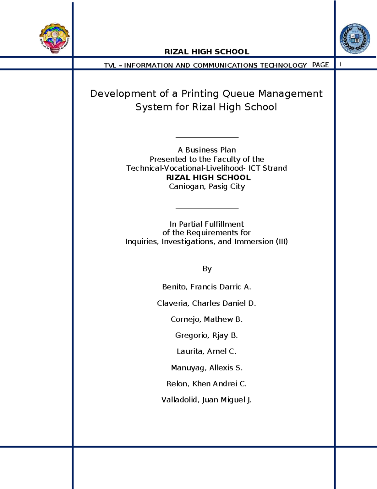Development of a Printing Queue Management System for Rizal High School ...