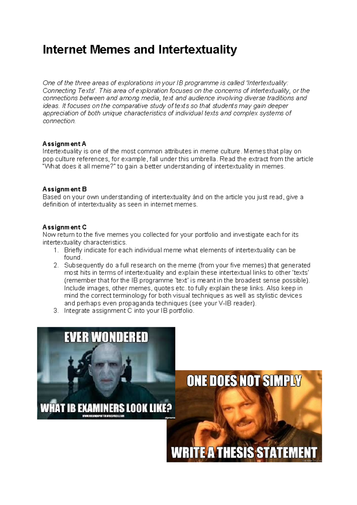 IB English A: Internet Memes & Intertextuality Assignments Guide ...
