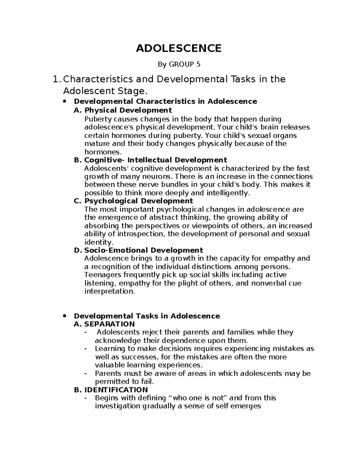 Adolescence - about adolescent - ADOLESCENCE By GROUP 5 1 ...