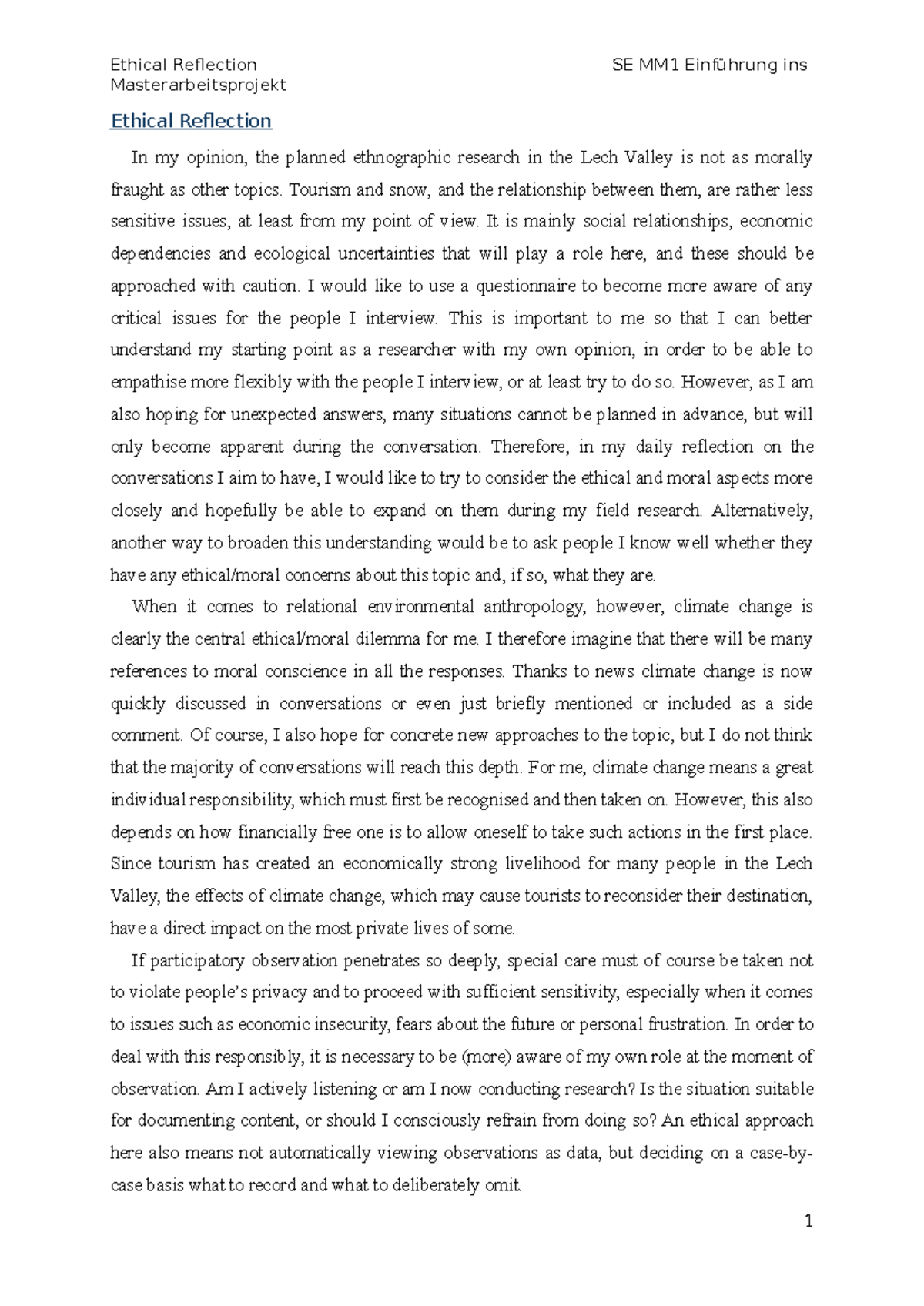 Ethical Reflection in Anthropology Fieldwork SE MM1 - Studocu