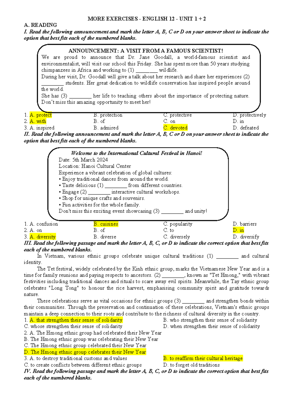 Revision English 12 Key: Unit 1-2 Exercises and Answers - Studocu