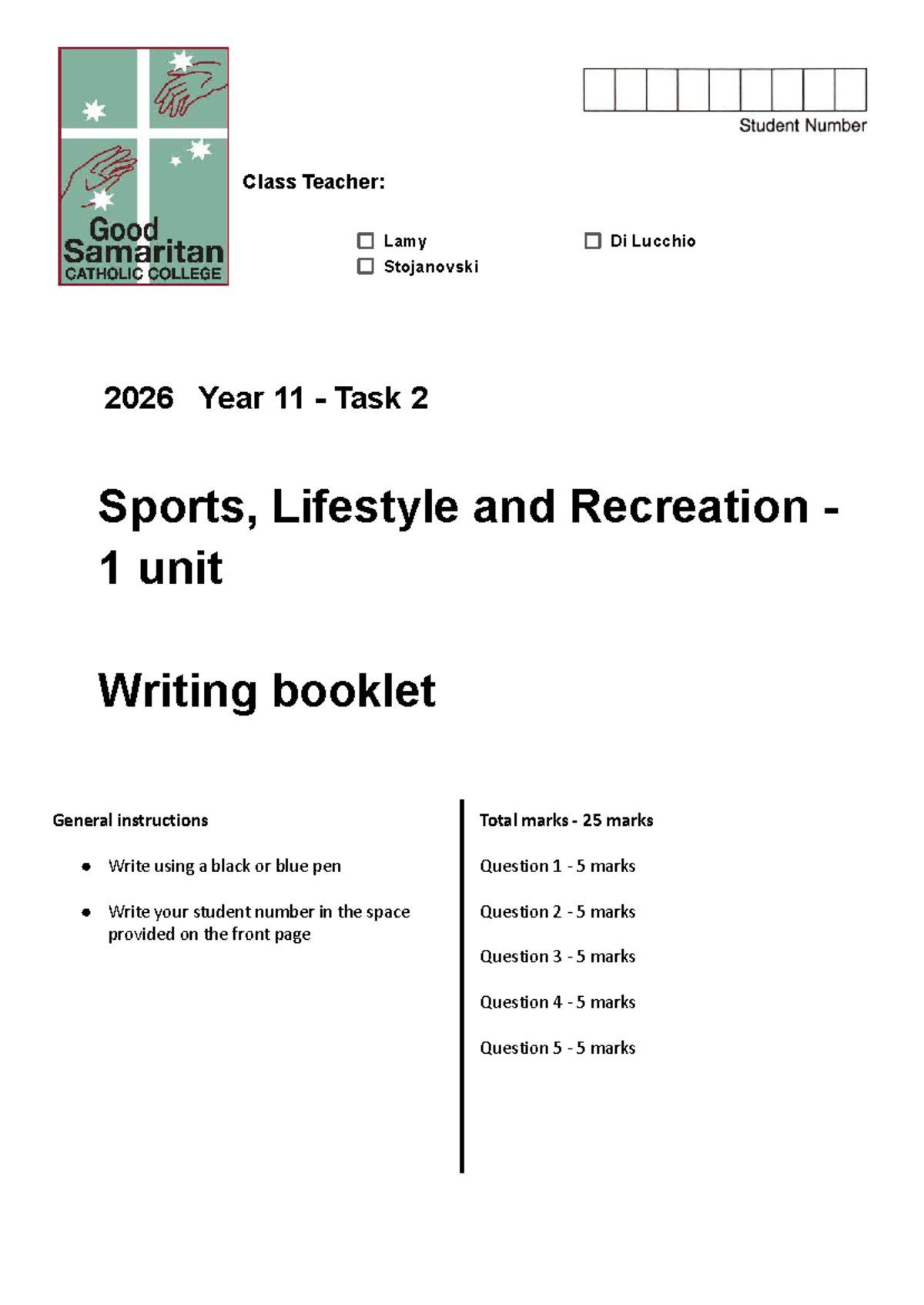 SLR 1 Task 2 - 2026 Year 11 Sports & Recreation Writing Booklet - Studocu