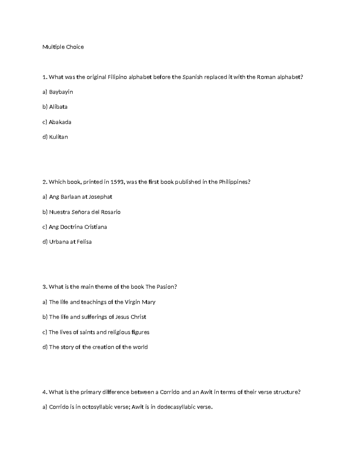 Philippine History Quiz: Multiple Choice Questions and Answers - Studocu