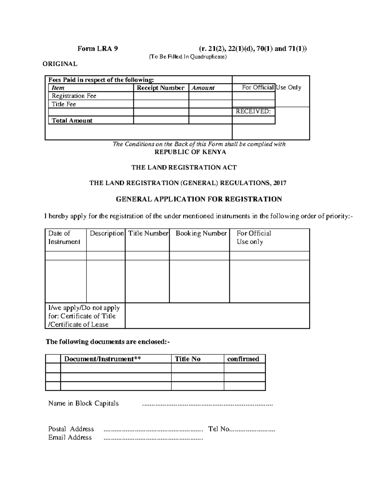 LRA 9 Form - Application for Registration & Compliance Conditions - Studocu
