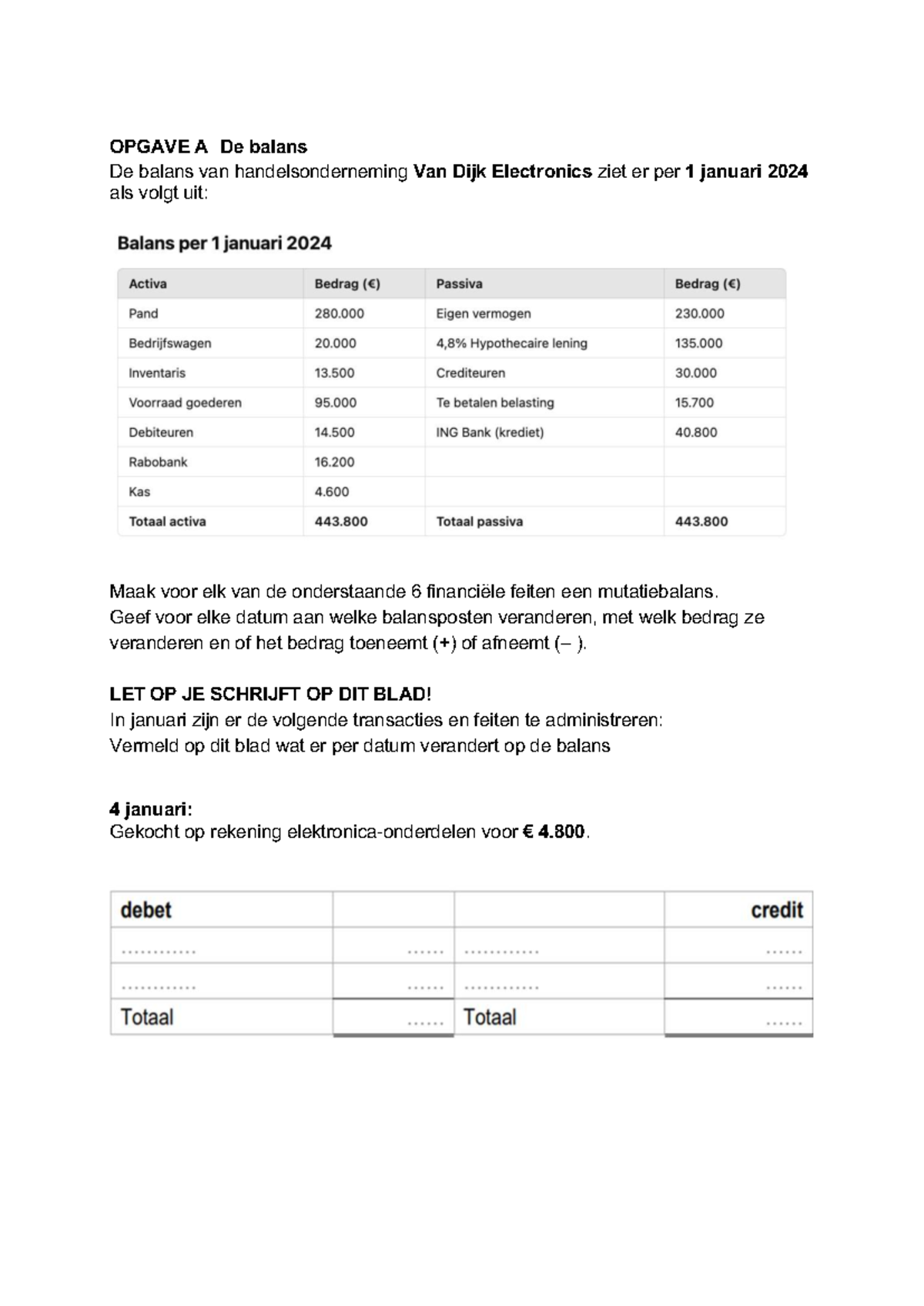 Oefentoets 1: Balansmutaties en Financiële Transacties (2024) - Studeersnel