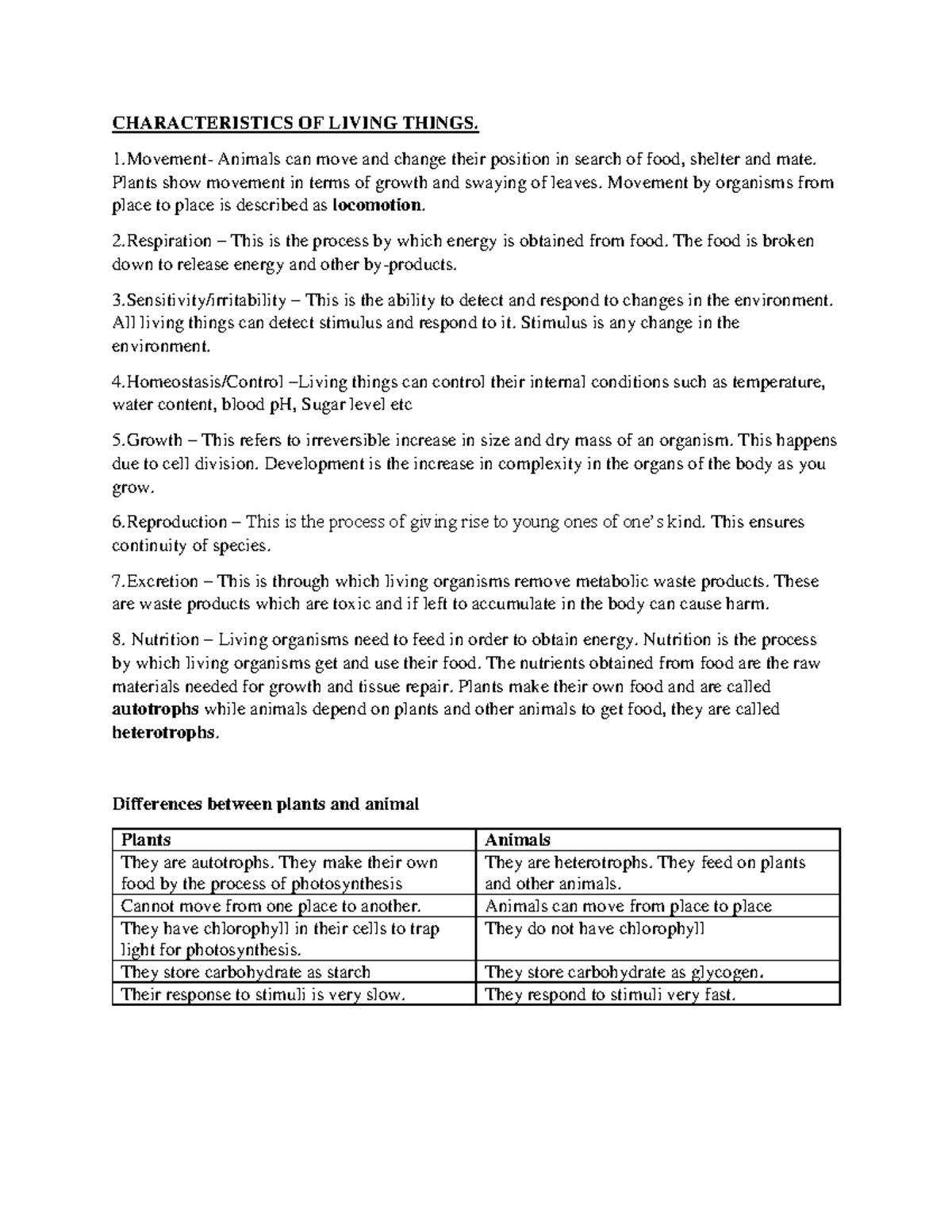 Characteristics of Living Things: Key Features Explained - Studocu