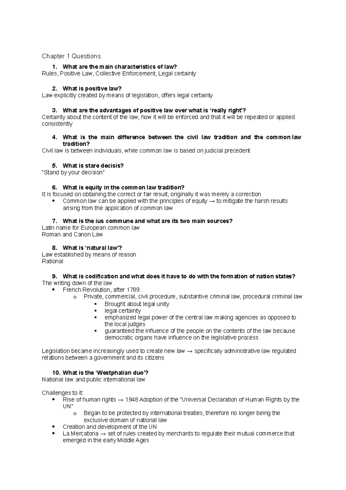 Intro to Law (Course Code) Chapter 1 - Key Questions and Answers ...