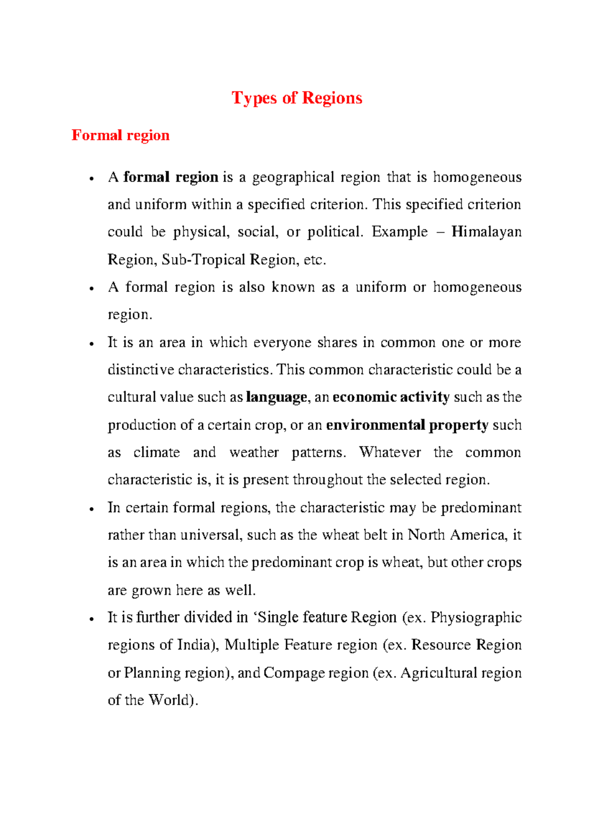 Types of Regions - Types of Regions Formal region A formal region is a ...