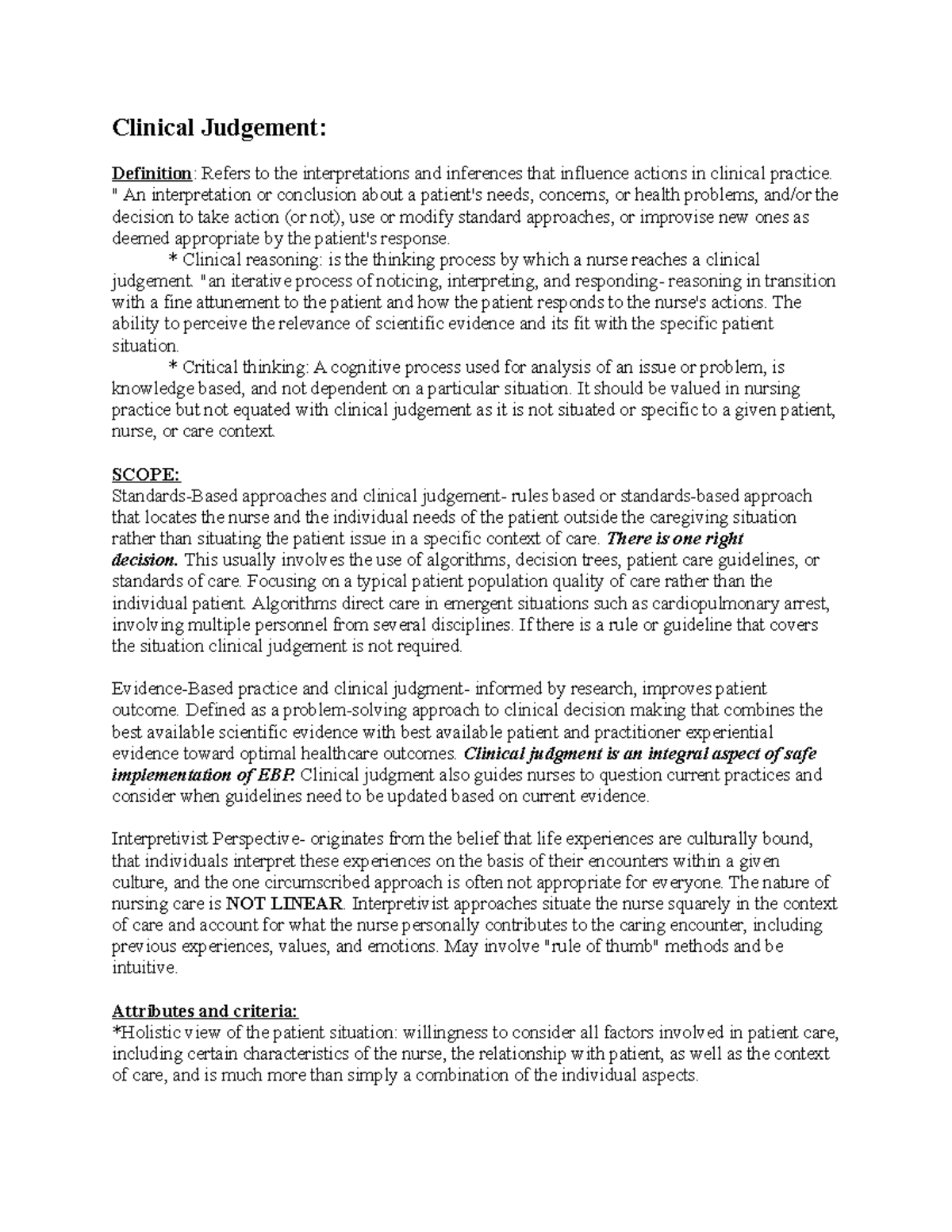 Clinical Judgement - Concept Map for Nursing Practice - Studocu