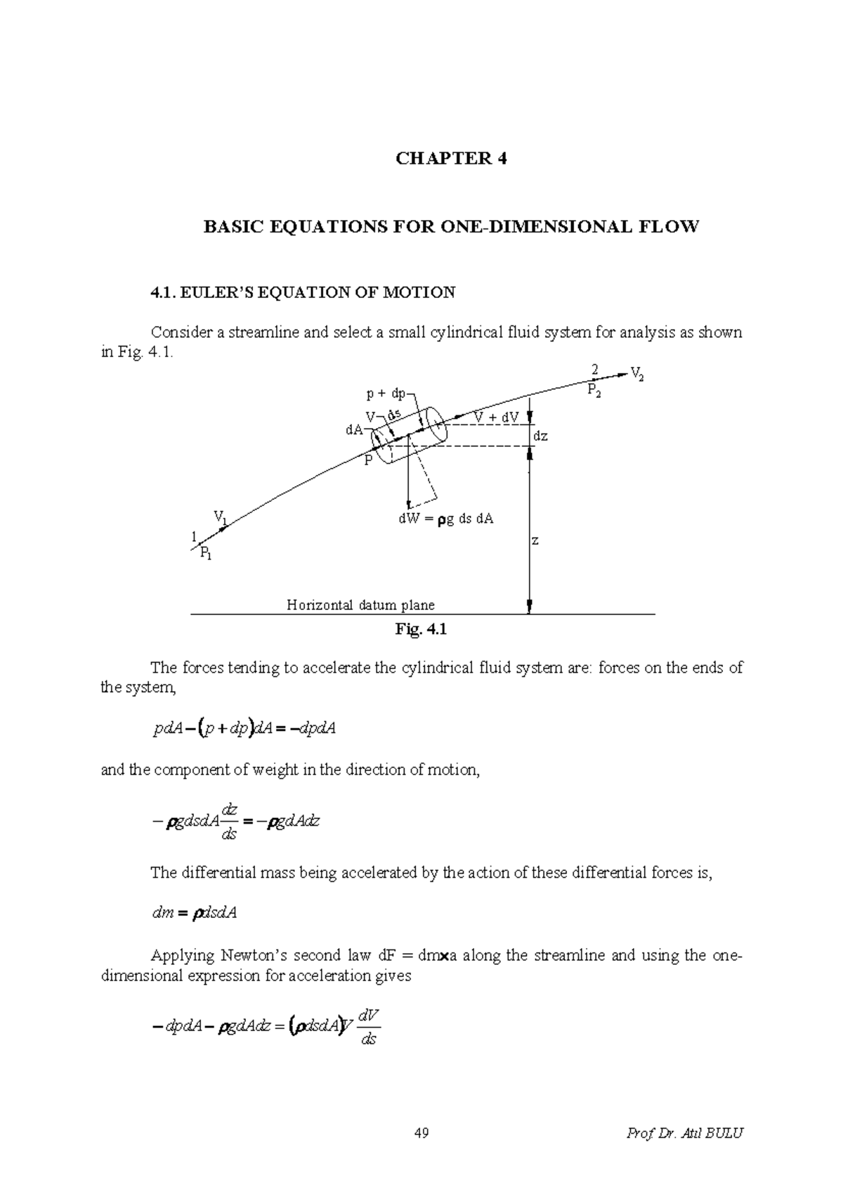 Title: Basic Equations of Motion for 1D Flow - Chapter 4 Notes - Studocu