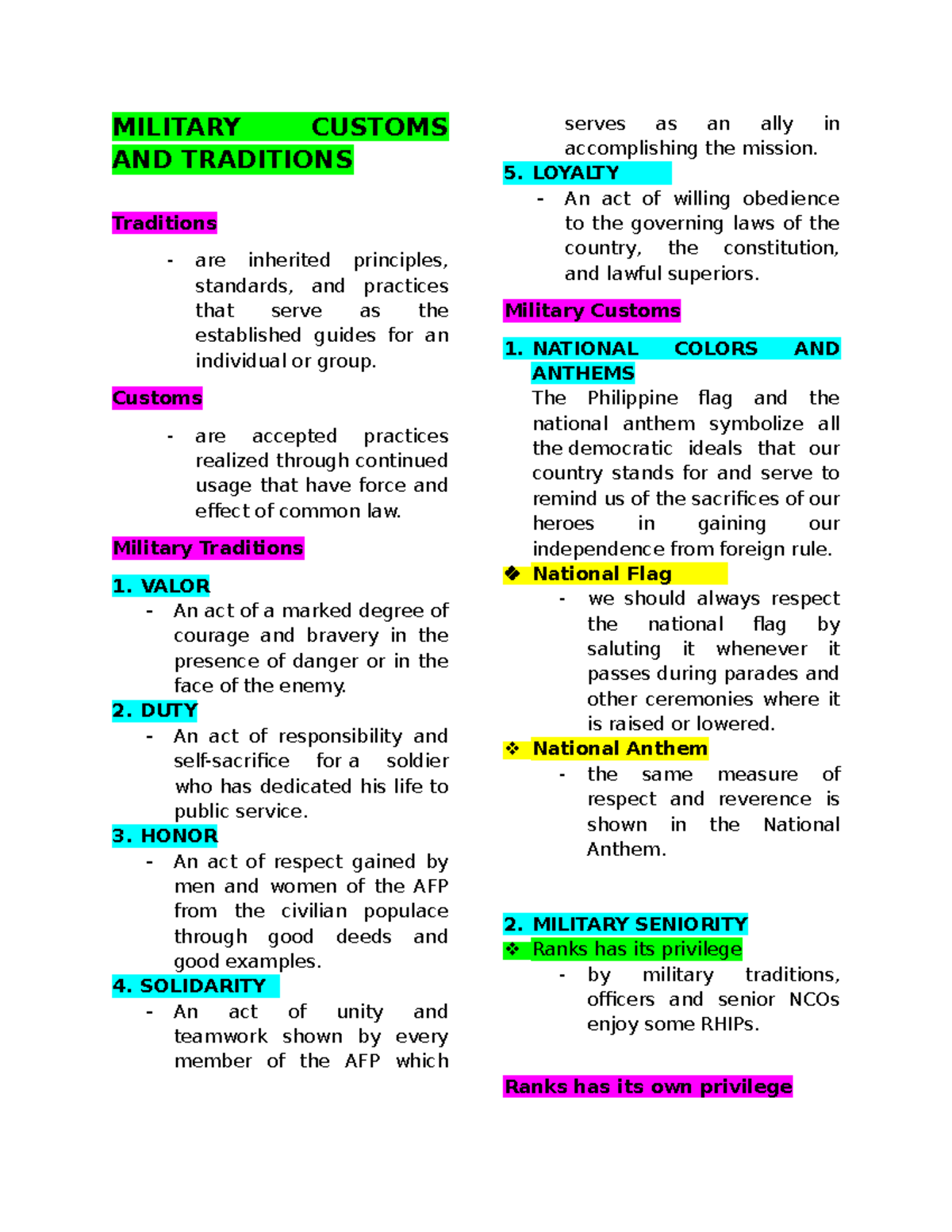 Military Customs AND Traditions - MILITARY CUSTOMS AND TRADITIONS ...