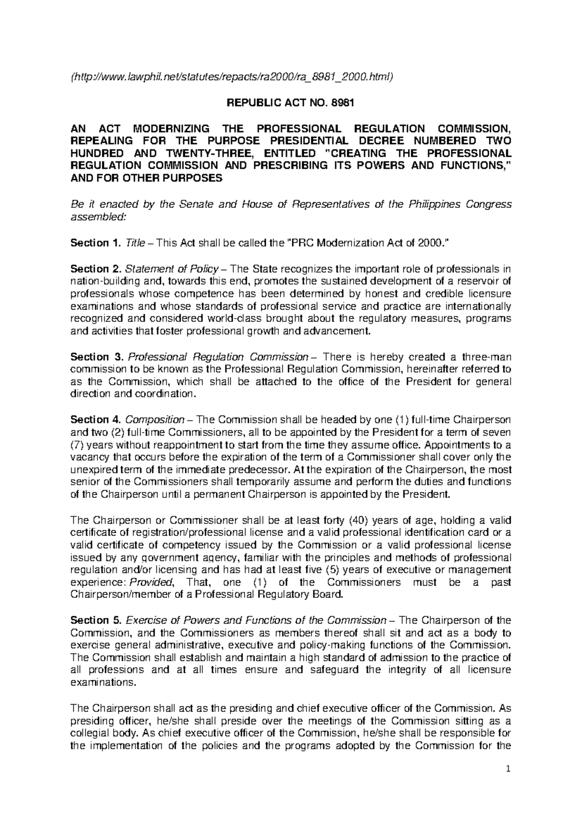 R.A. 8981: Modernization of the Professional Regulation Commission - Studocu