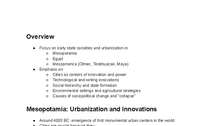 Comparative Study of Early States: Mesopotamia, Egypt, Mesoamerica ...